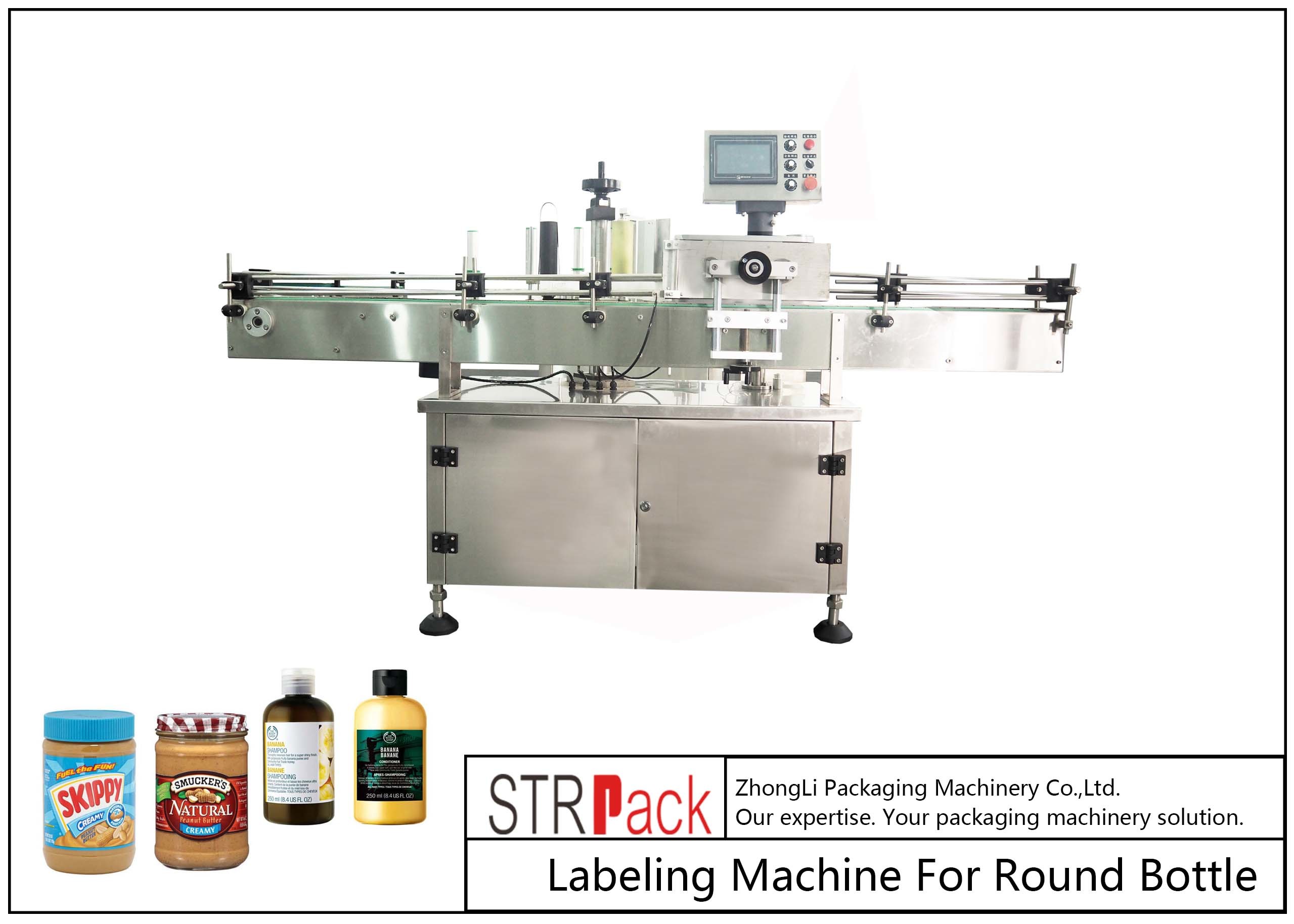 Roll Sticker Type Automatic Labeling Machine For Round Glass / Plastic ...